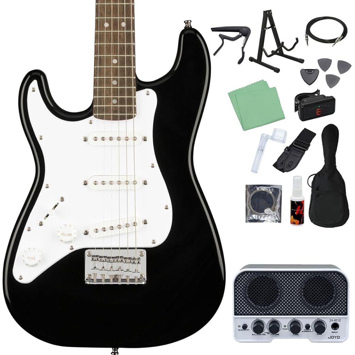 Squier by Fender Mini Stratocaster Left-Handed Black 14-piece electric ...