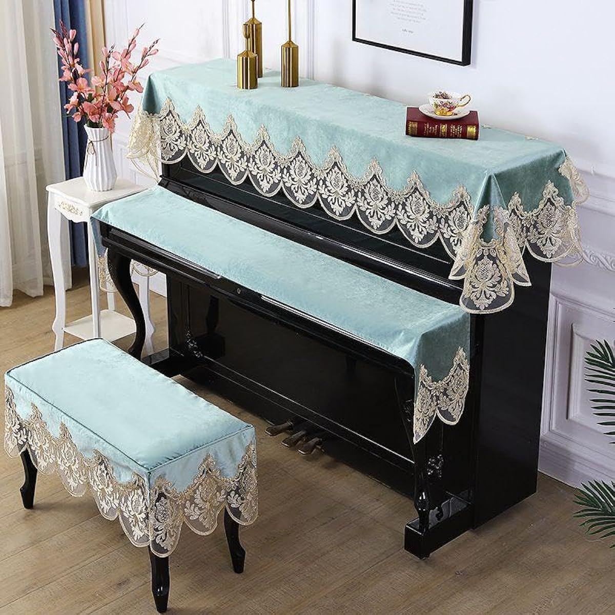 Piano top cover, upright piano cover, 3-piece set, embroidered, elegan ...