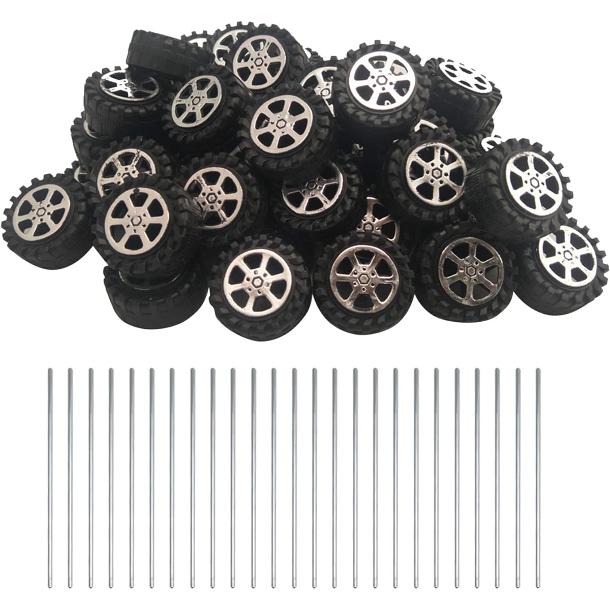 EUDAX 50pcs Plastic Rolls 2mm Diameter Axle Toy Wheels and 25pcs Stem ...