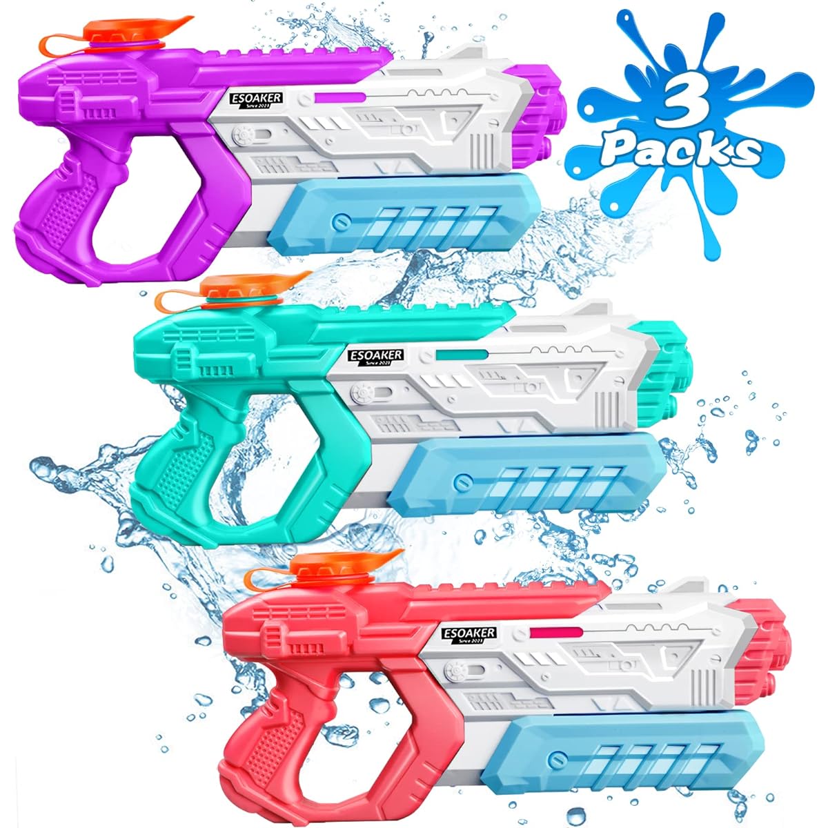 Water Gun for Kids Adults - 3 Pack 400CC Super Sweet Gun Water Soaker ...