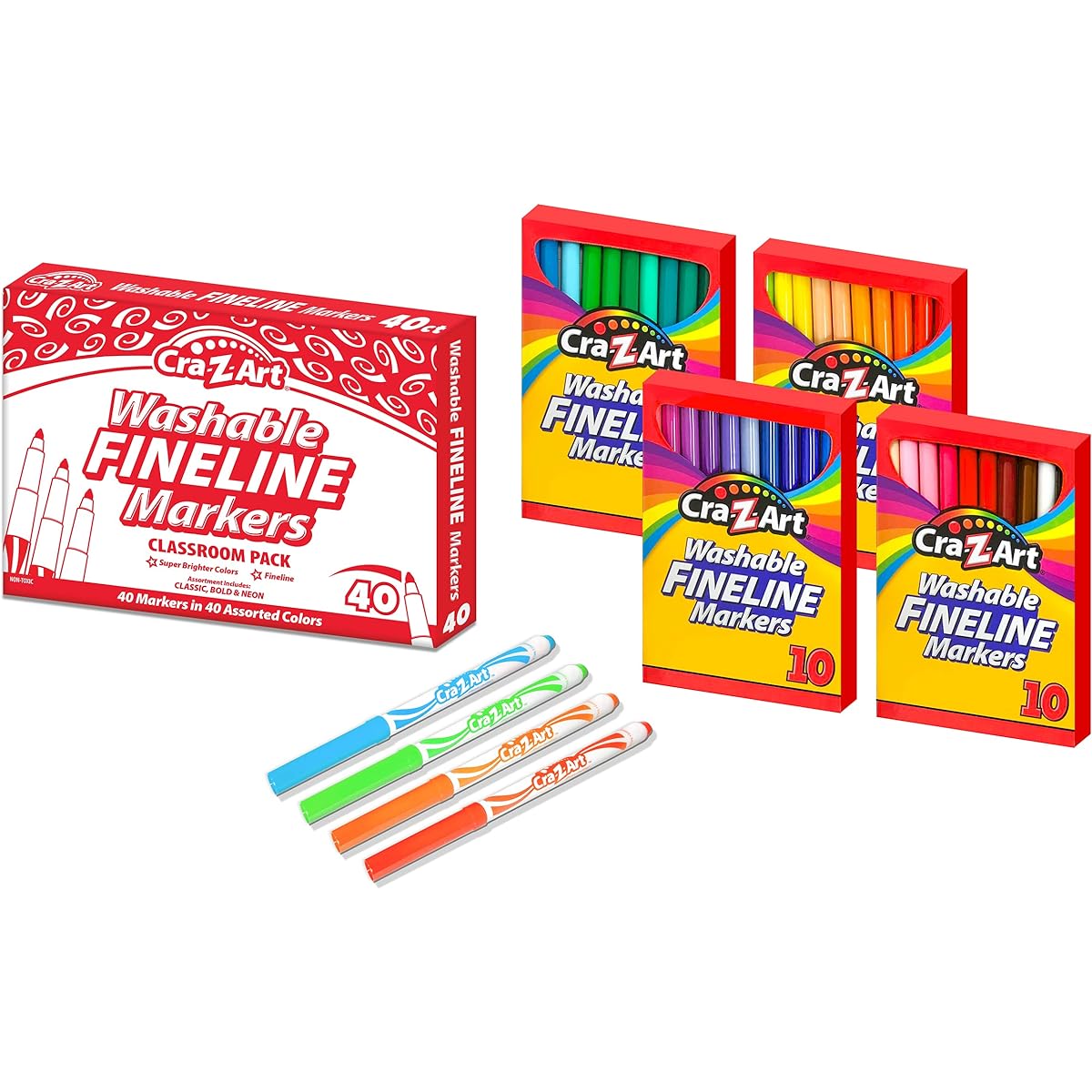 Cra-Z-Art Washable Fine Line Markers Bulk Class Pack 40ct Assorted Col ...