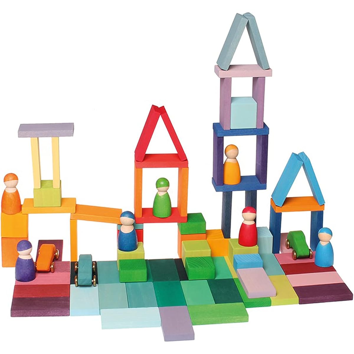 GRIMM'S Toy Educational Toy Wooden Building Blocks Figure Play Board 5 ...