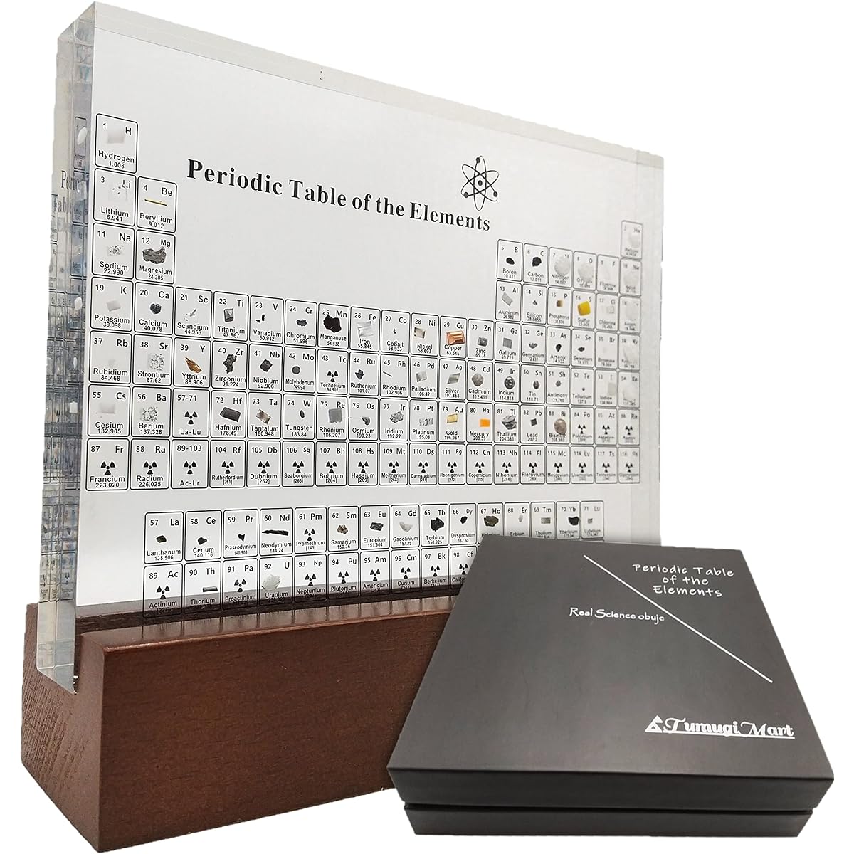 TumugiMart Periodic Table of Elements Walnut Pedestal Science Object I ...